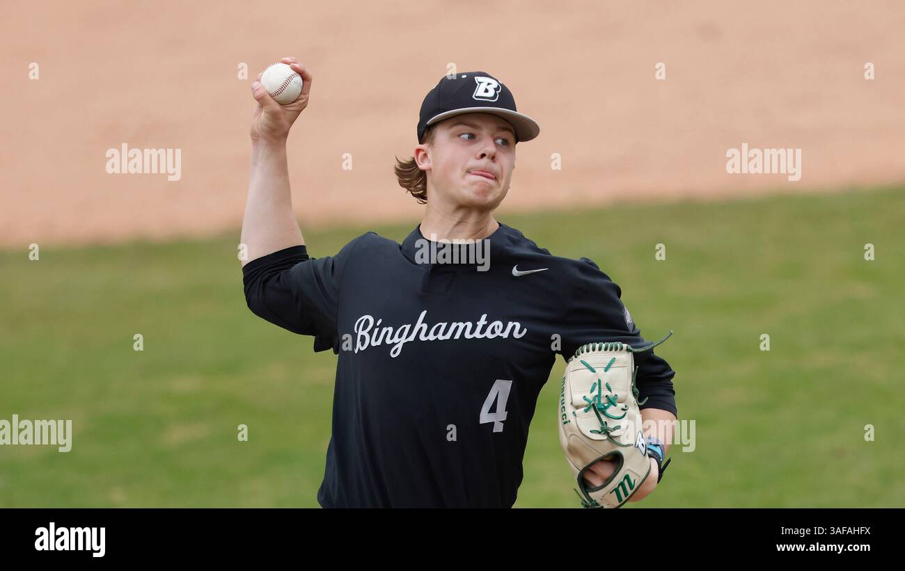 Binghamton pitcher Hayden Tarsia (4) during an NCAA baseball game ...