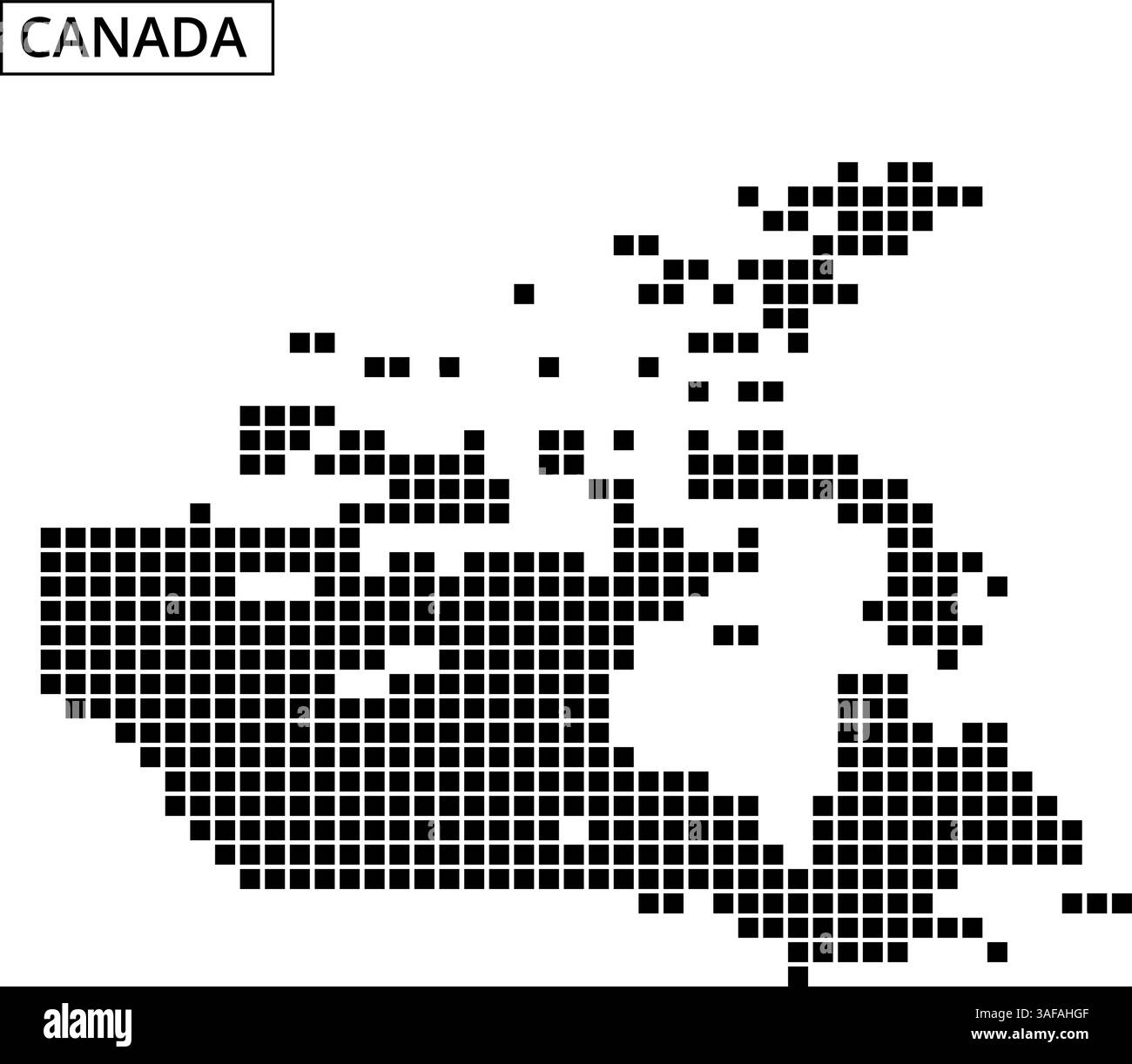 A dotted representation of Canada highlights its geographical features ...