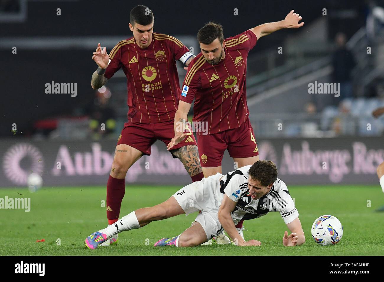 Gianluca Mancini of AS Roma,Bryan Cristante of AS Roma,Kenan Yõldõz of ...