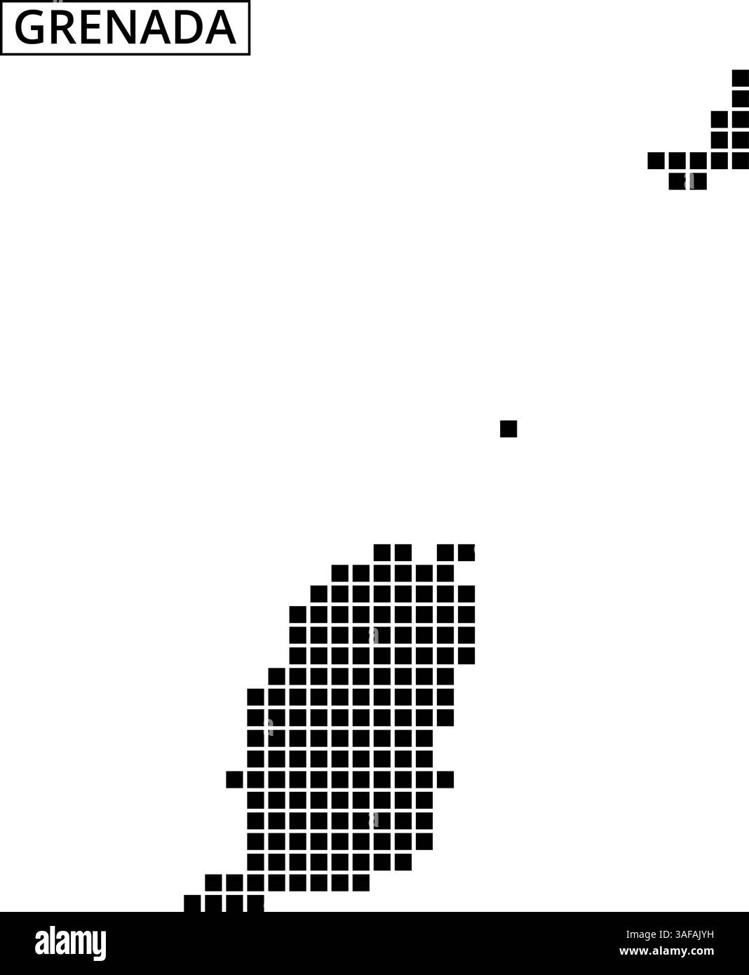 Detailed outline of Grenada highlighting its geography and surrounding islands using a grid ...