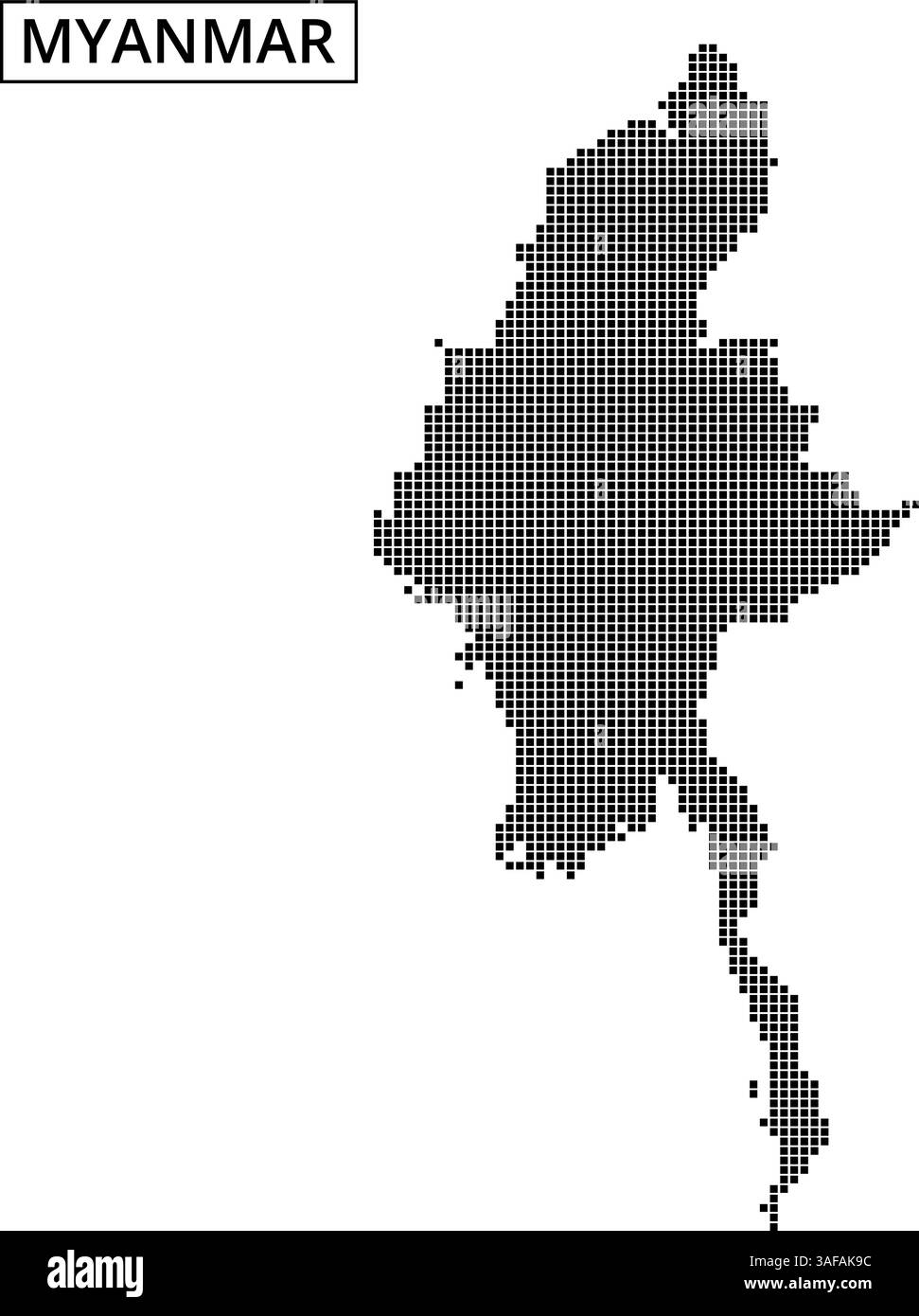 A clear representation of Myanmar's map outline with dotted patterns ...