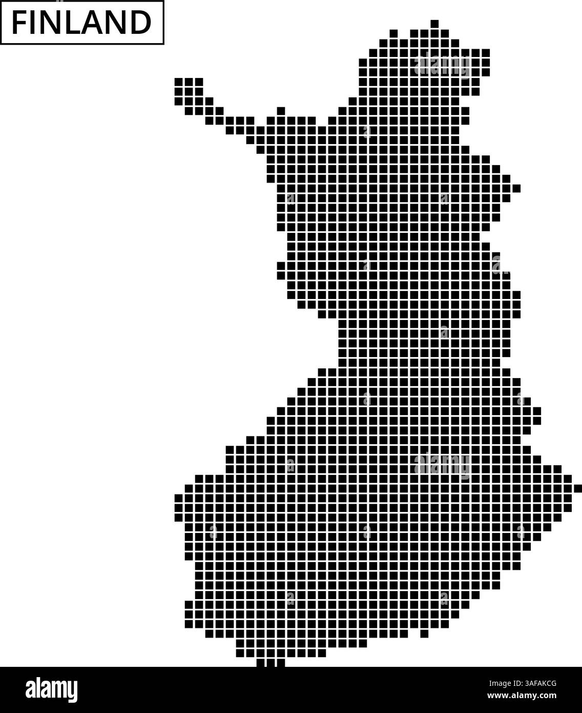 A detailed map outline of Finland is presented in a dotted monochrome ...