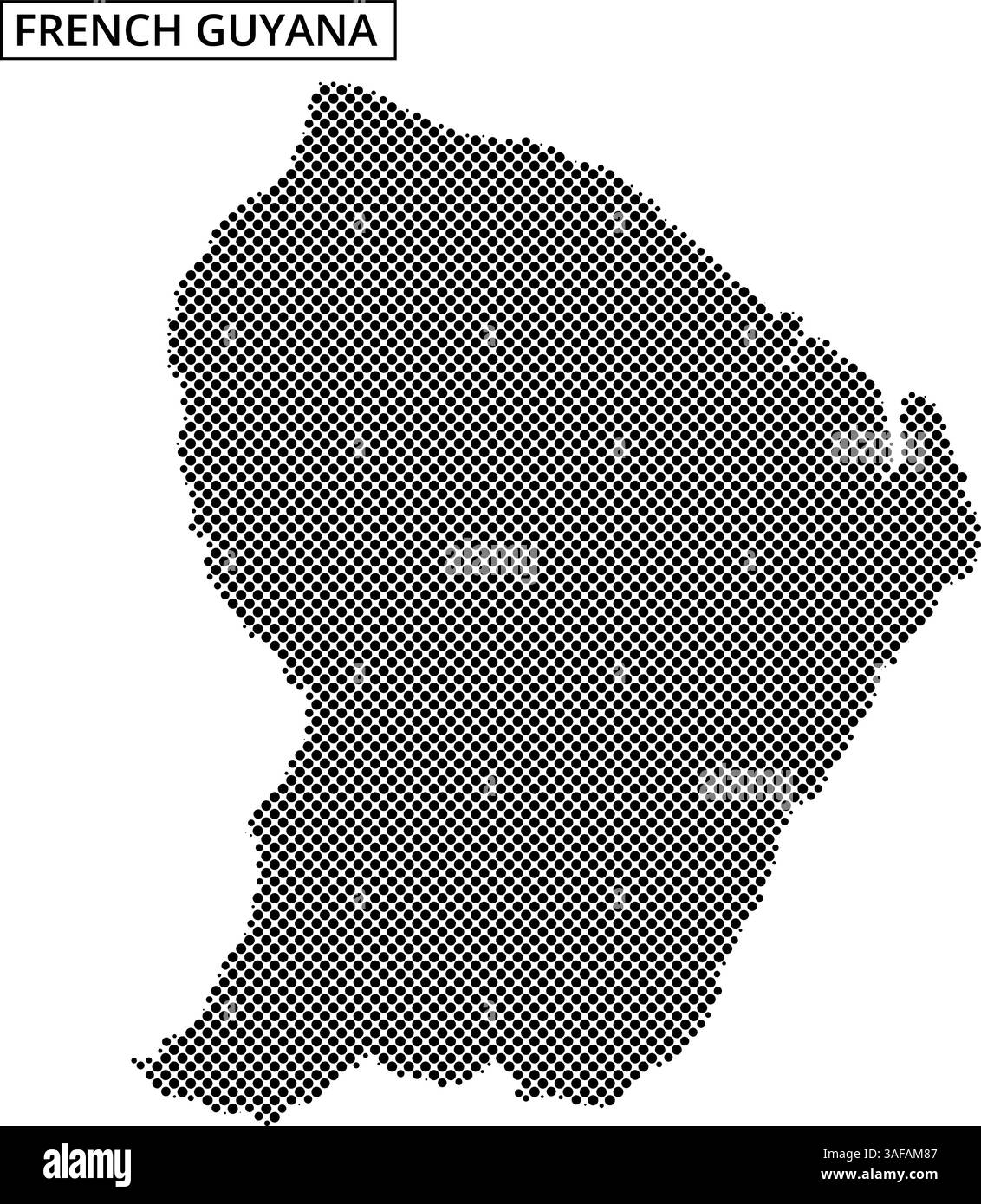 This illustration displays a dotted map of French Guyana, emphasizing ...