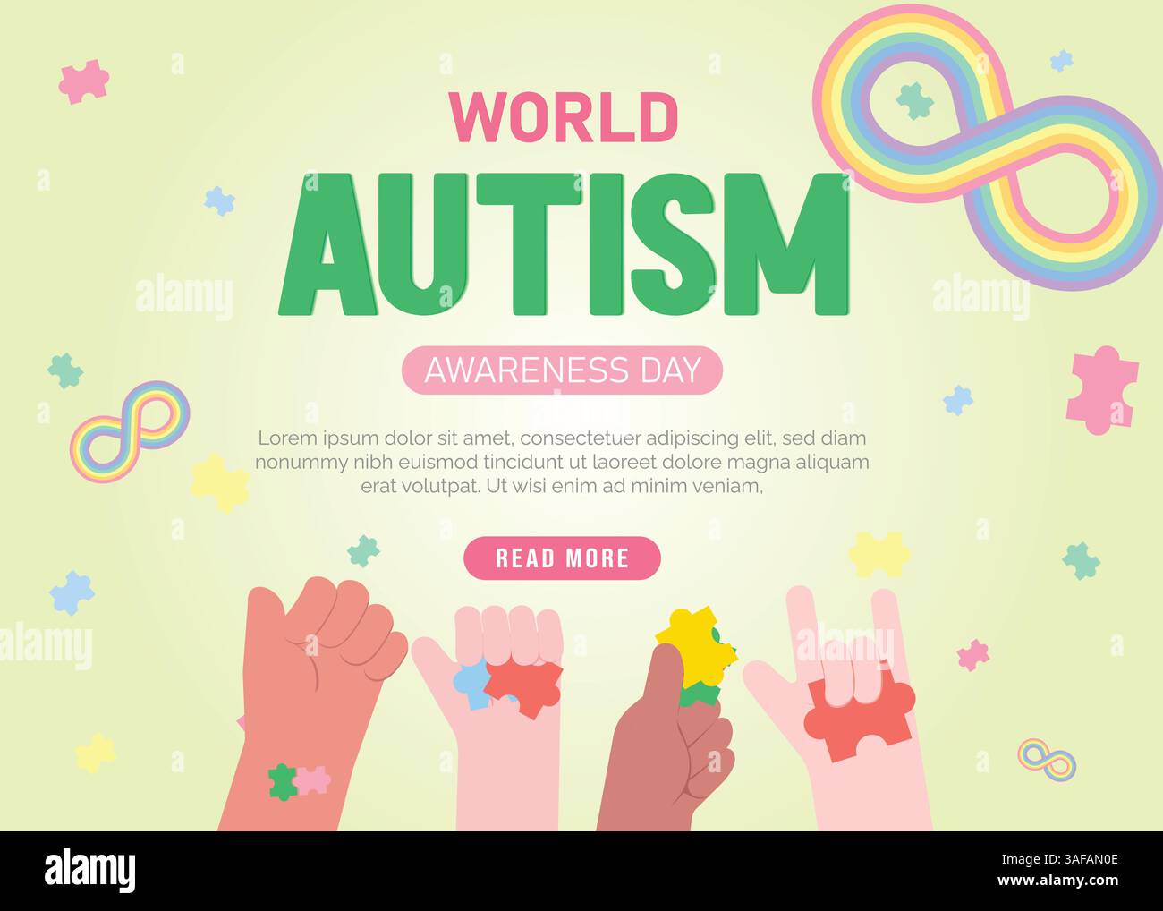 Diverse Hands Celebrating World Autism Awareness Day, vector ...