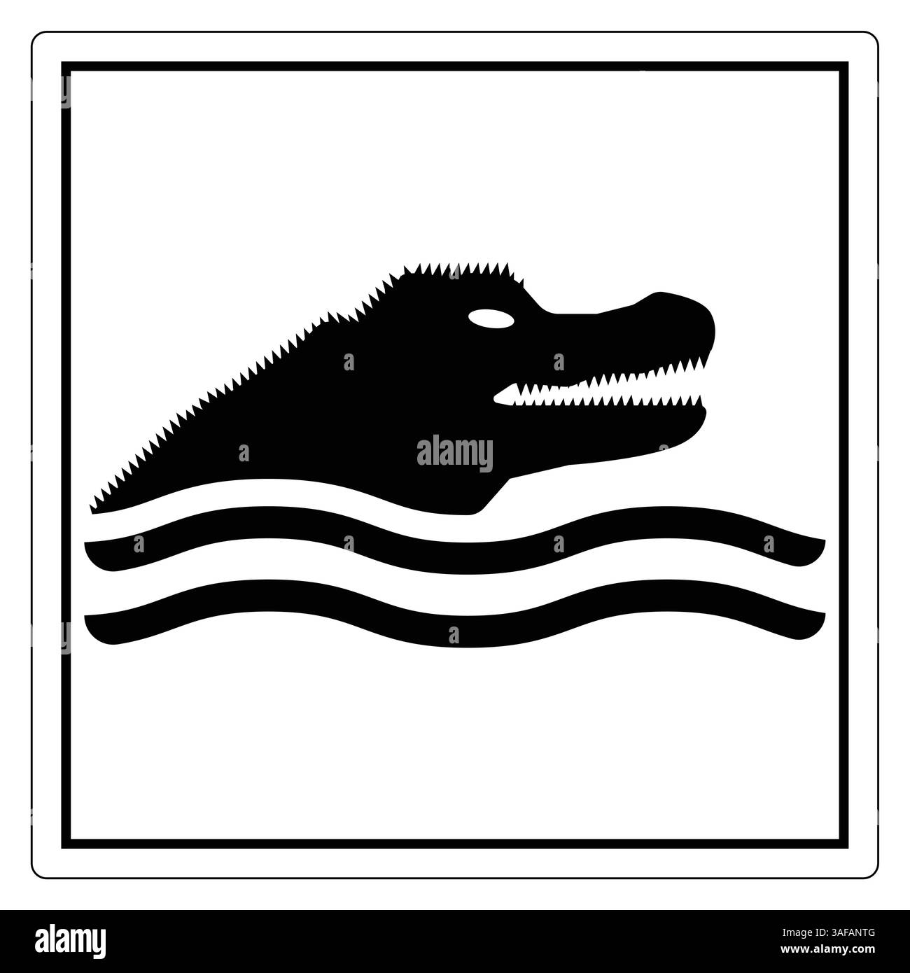 Black silhouette of crocodile head emerging from water waves in a ...