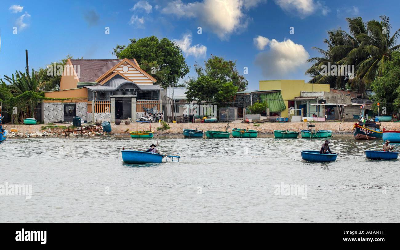 Phan Thiet, Vietnam. Traditional Vietnamese round boats thungchai, or ...