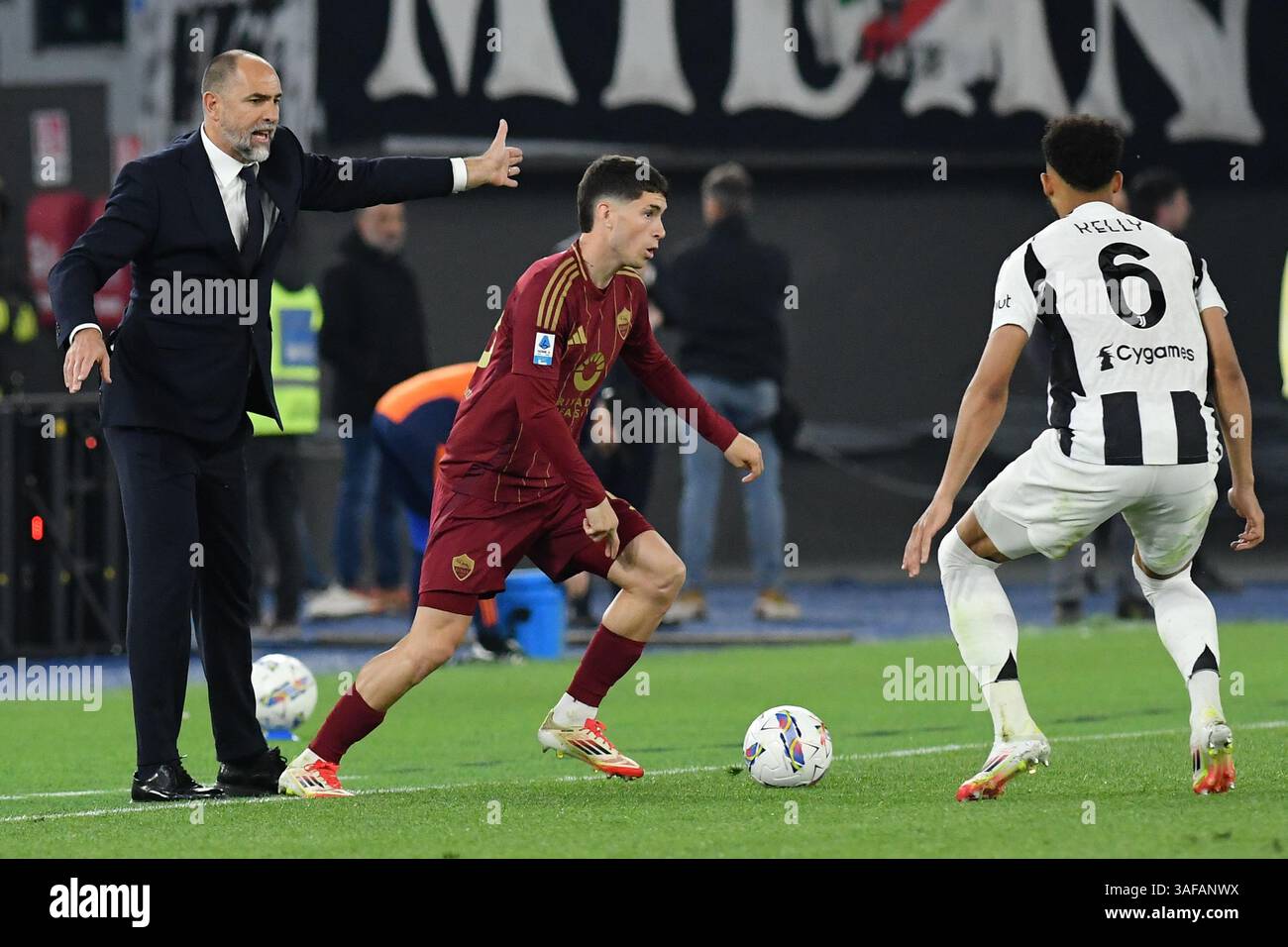 Juventus trainer Igor Tudor ,Matias Soule of AS Roma,Lloyd Kelly of ...