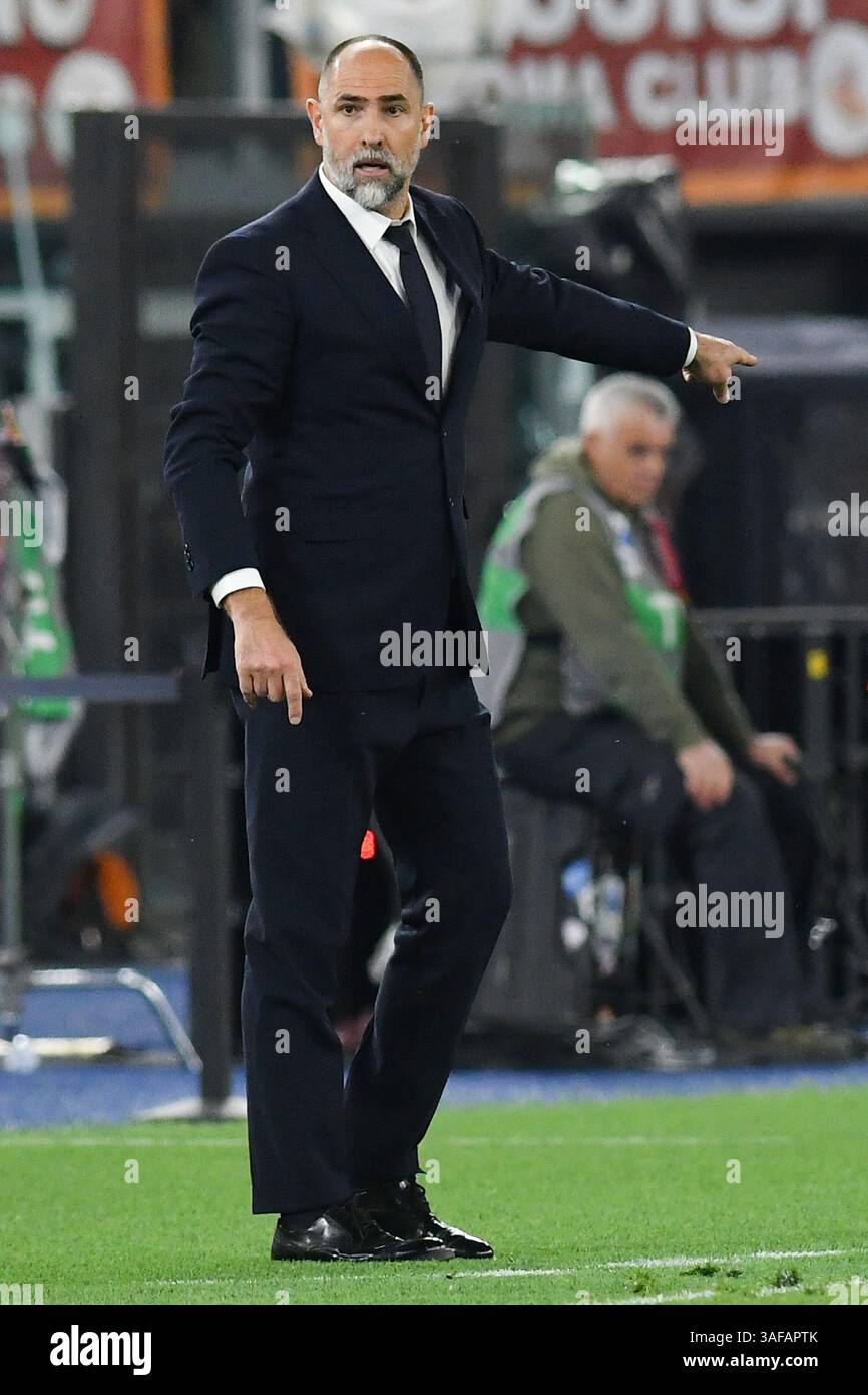 Rome, Lazio. 06th Apr, 2025. Juventus trainer Igor Tudor, reacts during ...