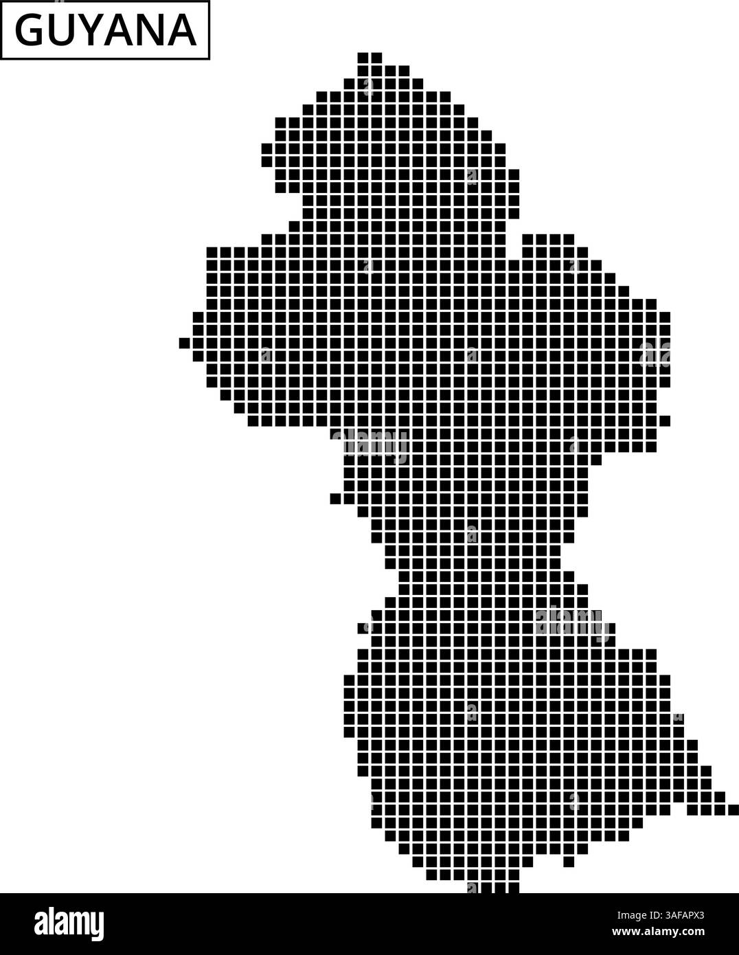 A map outline of Guyana displaying its distinct shape and geographical features clearly marked ...