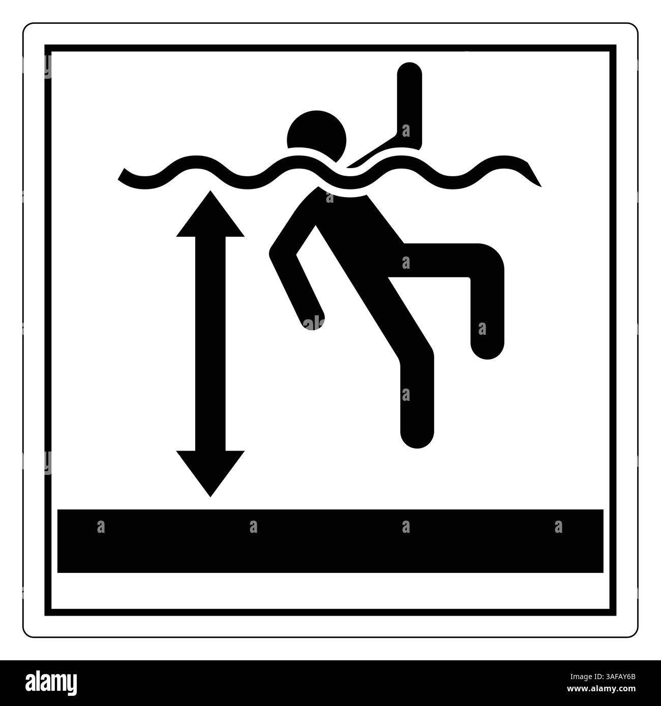 Caution Sign Featuring Icon of Person in Water with Arrows Indicating ...