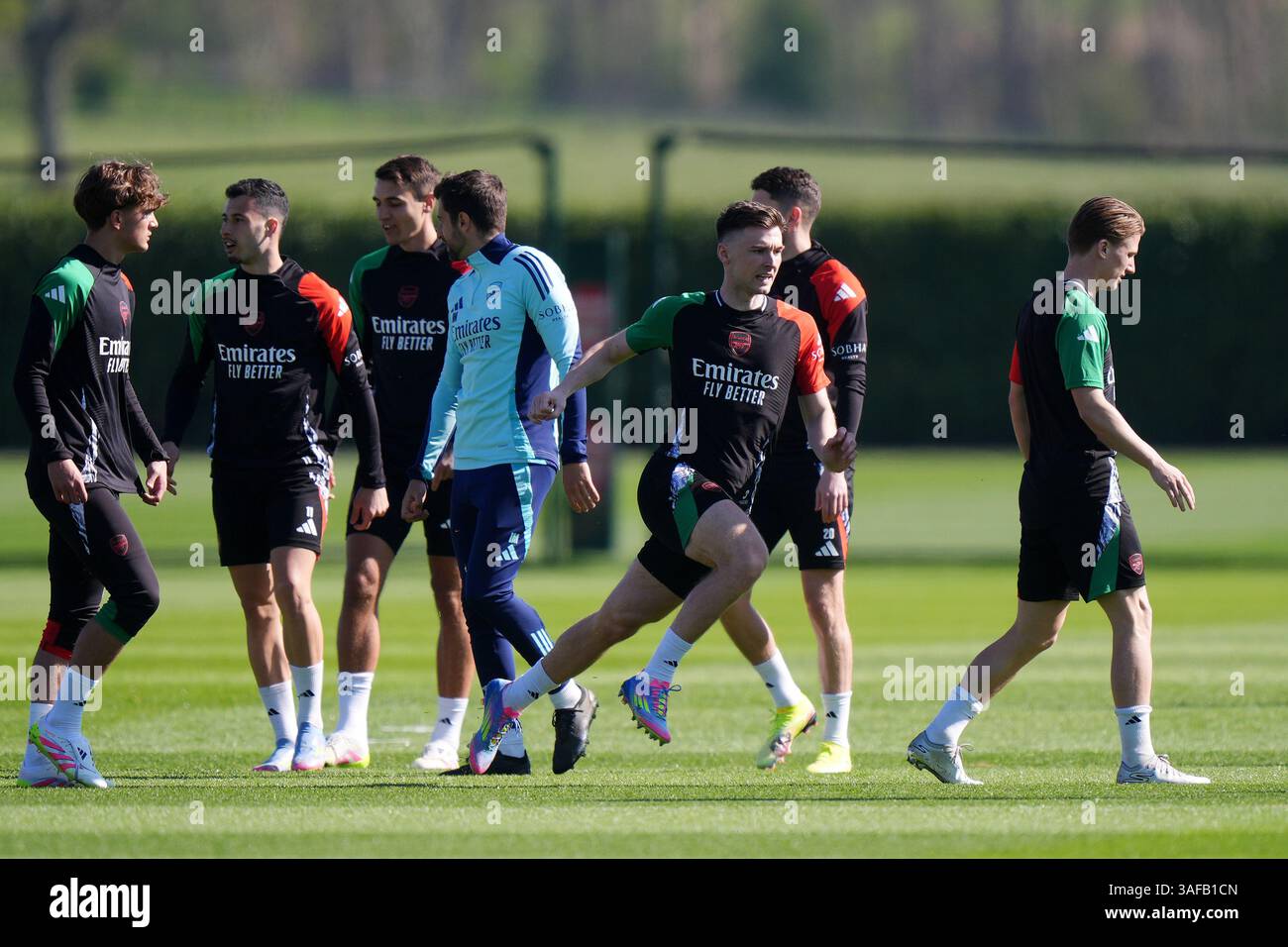 Arsenal's Kieran Tierney (centre) during a training session at the ...