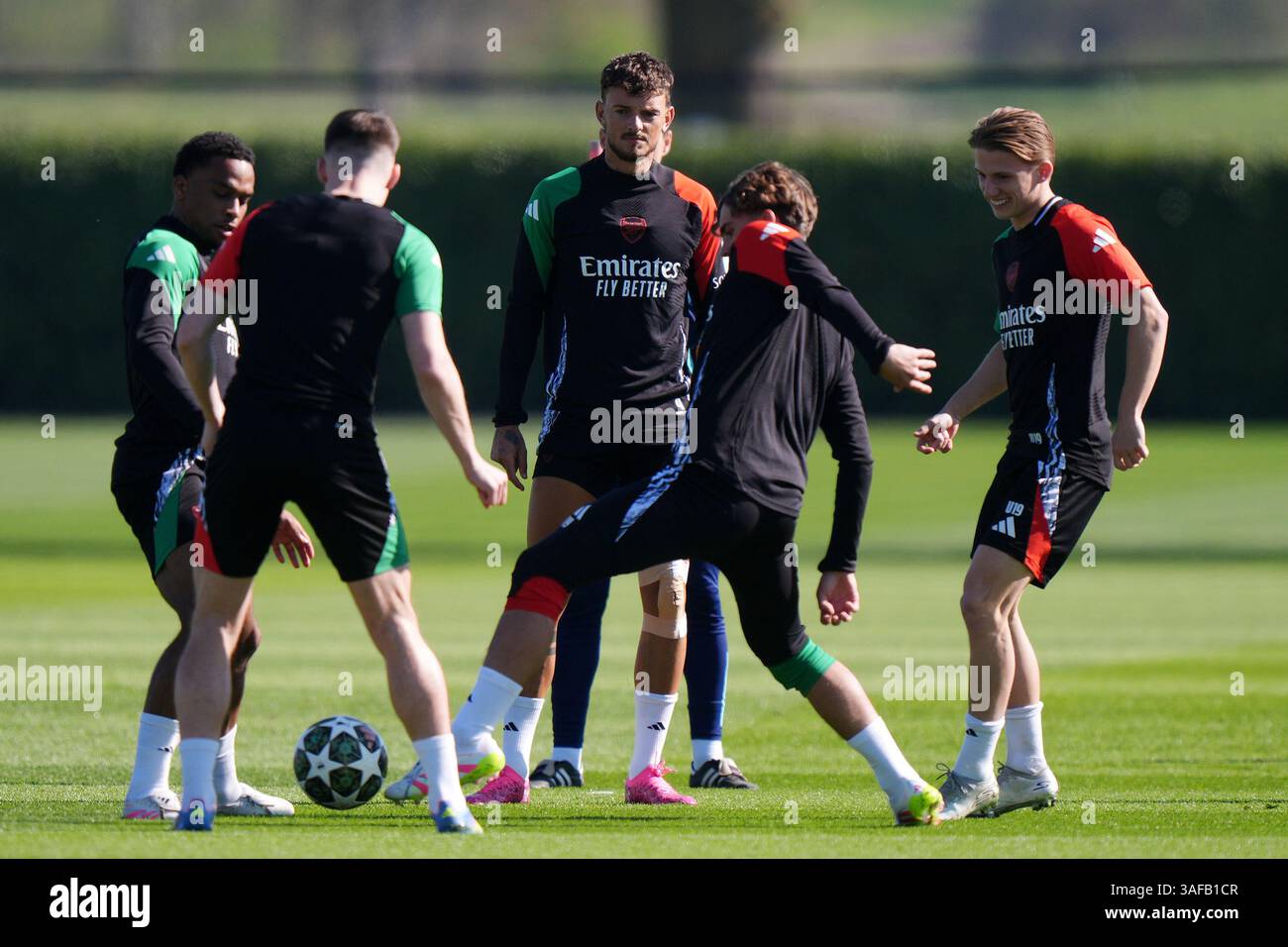 Arsenal's Ben White (centre) during a training session at the Sobha ...