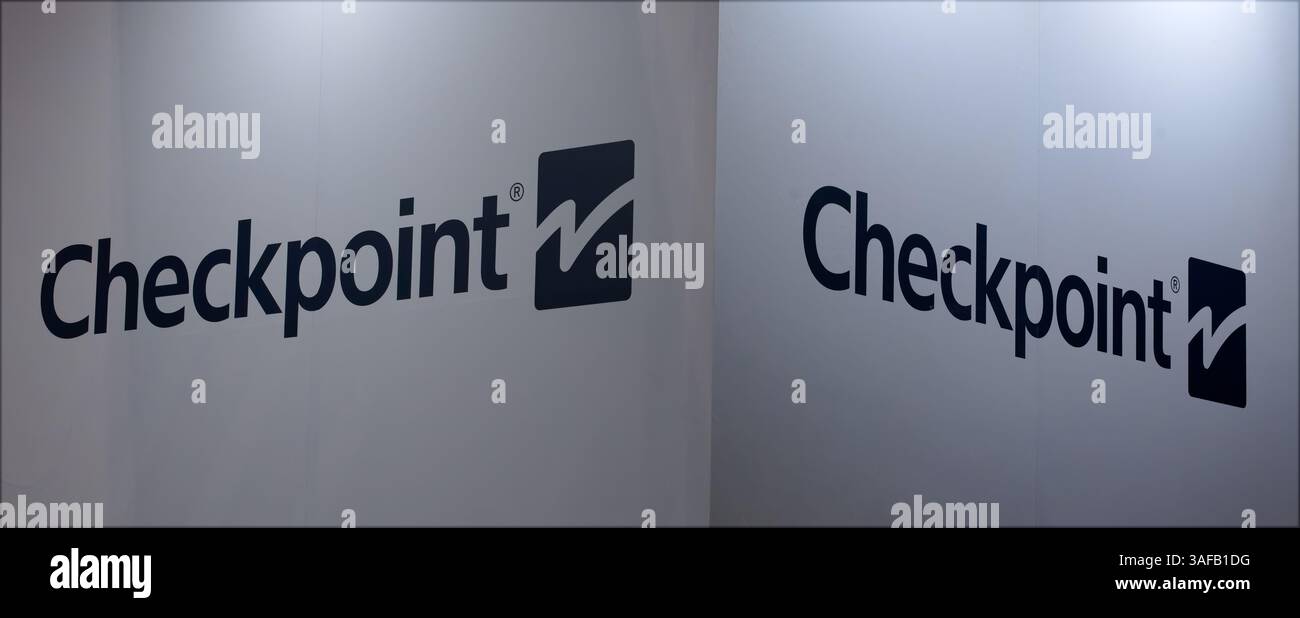 Checkpoint sign and logo at the Retail Technology Event, ExCel Centre ...