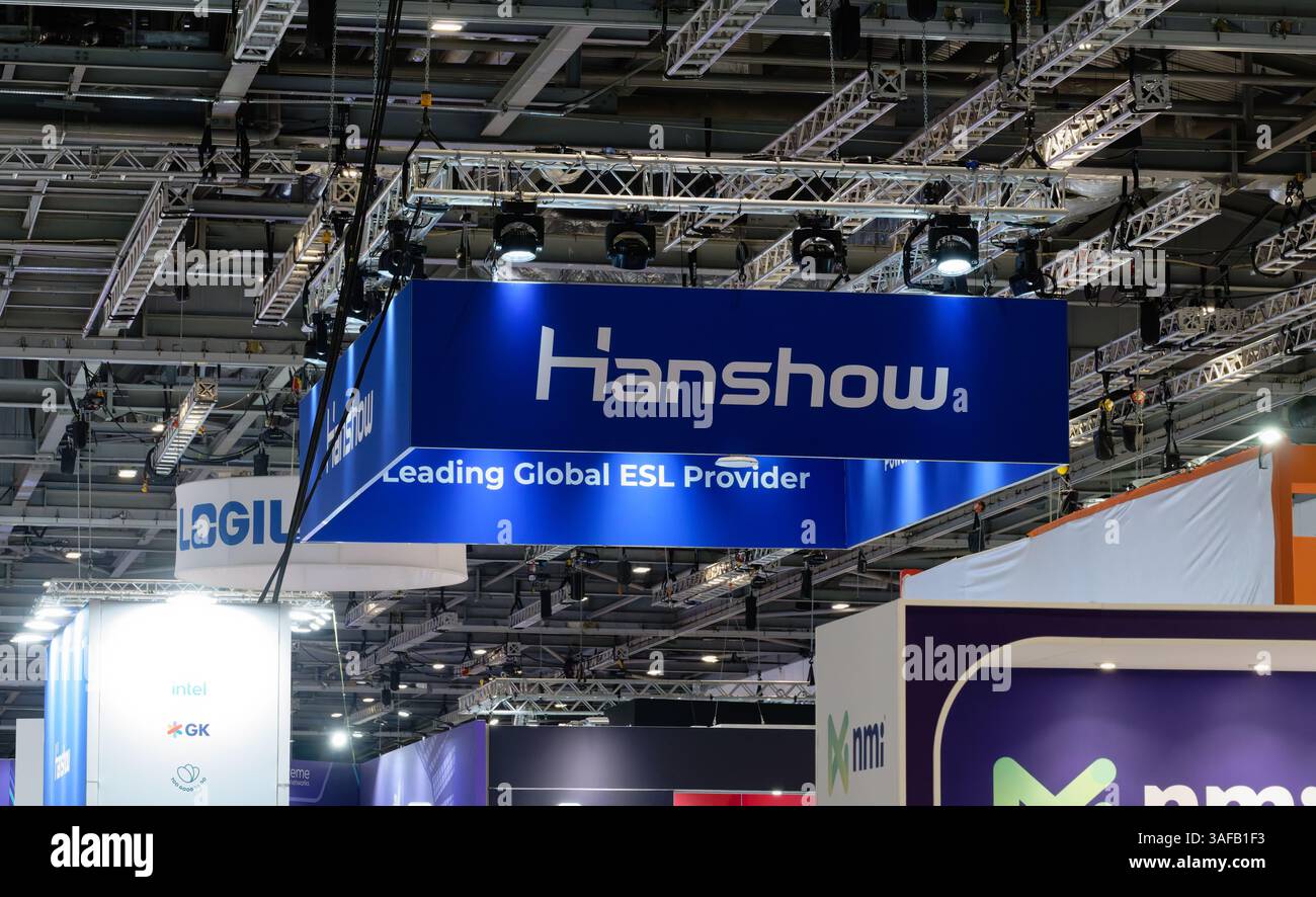 Hanshow sign at the Retail Technology Event, ExCel Centre, docklands ...