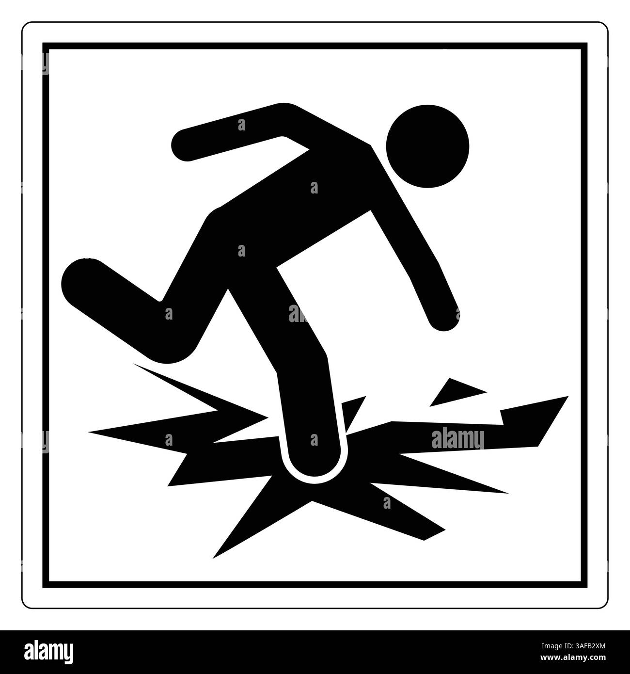 Caution Sign Warning of Slippery Surface with Icon of Person Losing Balance on Cracked Ground ...