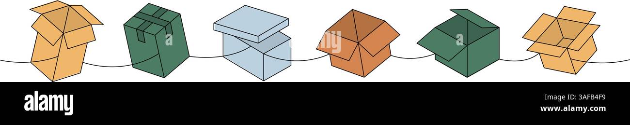 Packaging boxes one line colored continuous drawing. Gift boxes. Vector ...