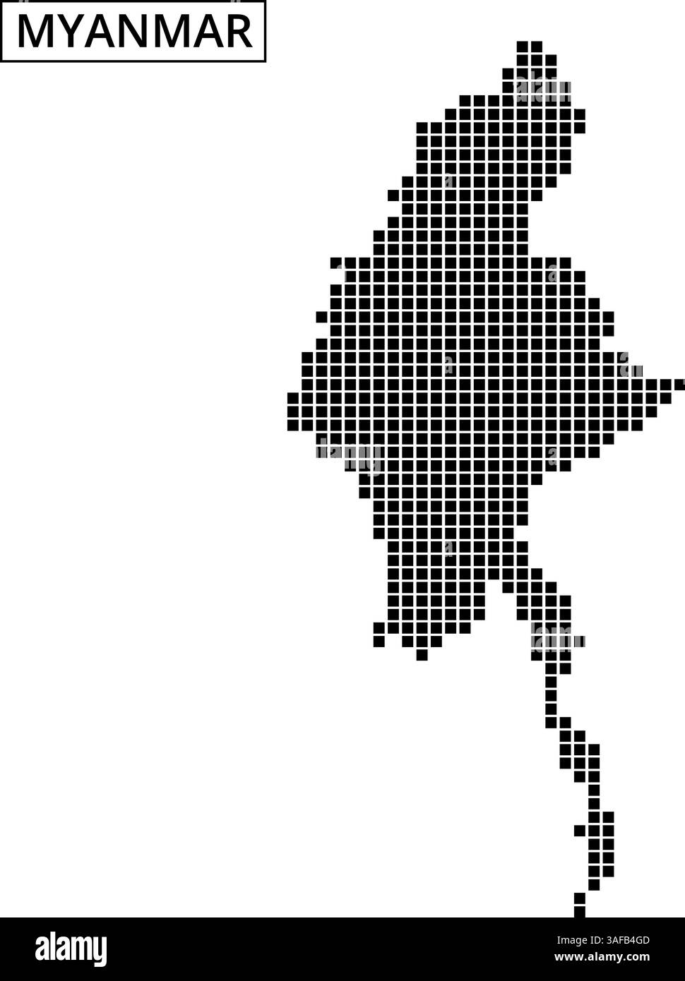 A clear representation of Myanmar's map outline with dotted patterns ...