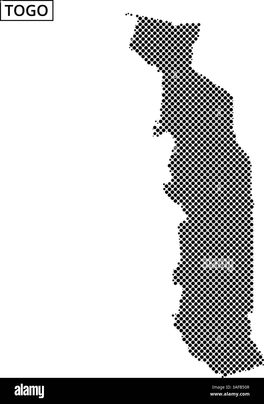 A dotted representation showcases the unique shape and borders of Togo ...