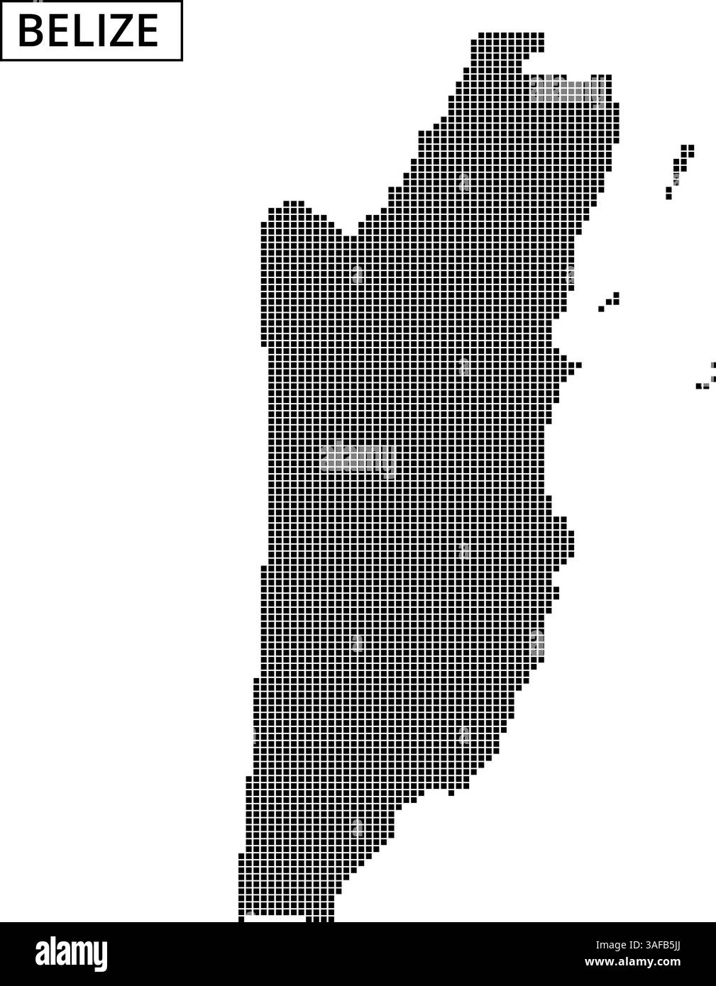Black and white illustration of the map of Belize highlighting its ...