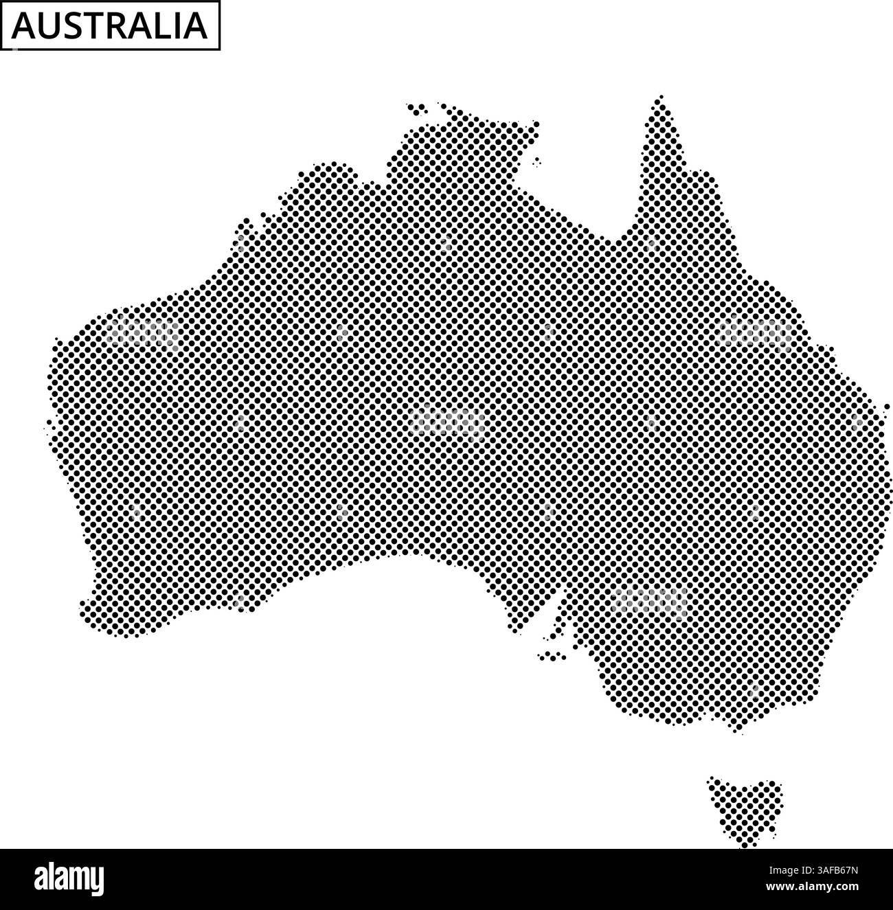 A detailed map of Australia created using dot patterns, highlighting its geographical layout and ...