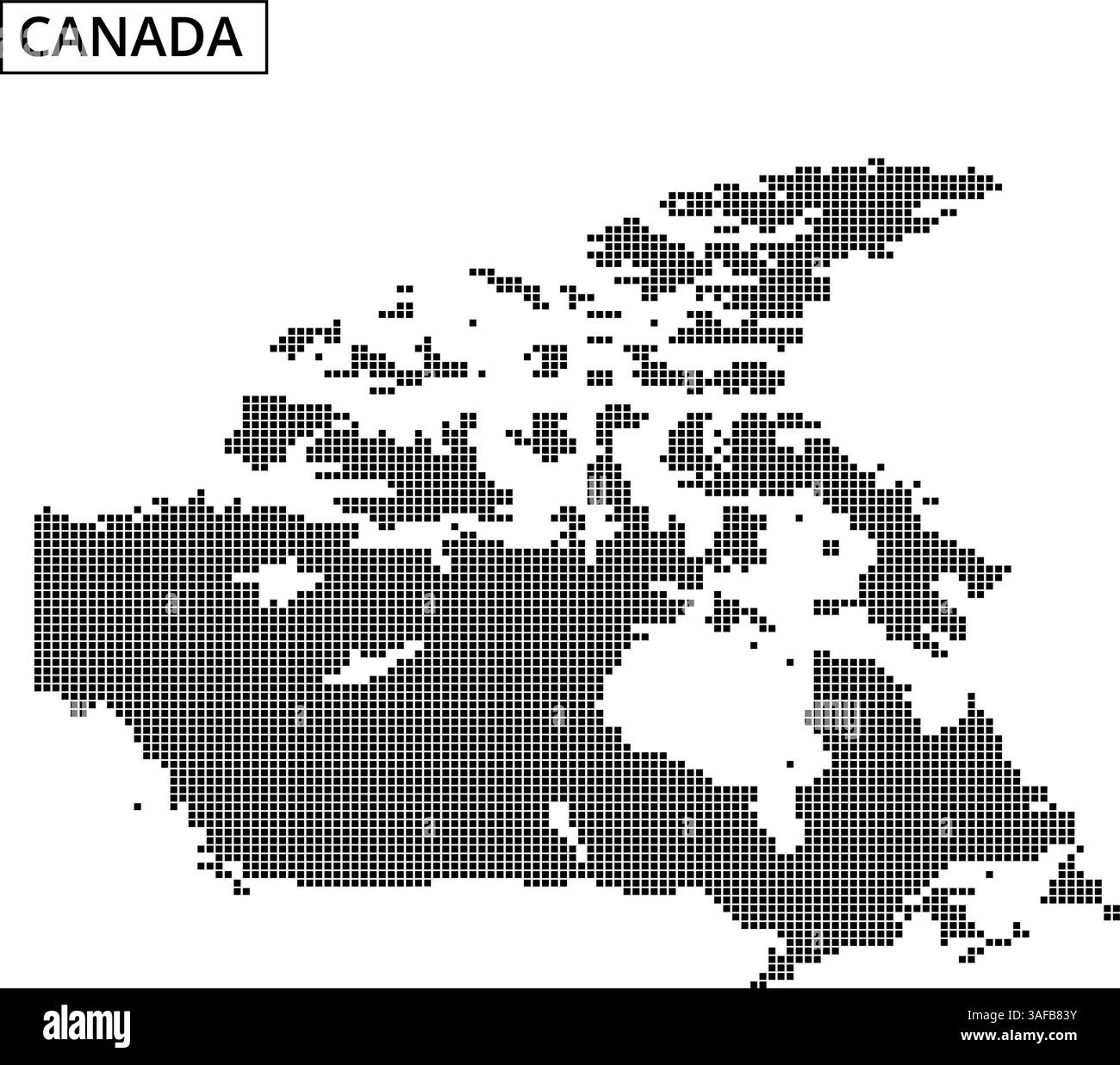 A dotted representation of Canada highlights its geographical features ...