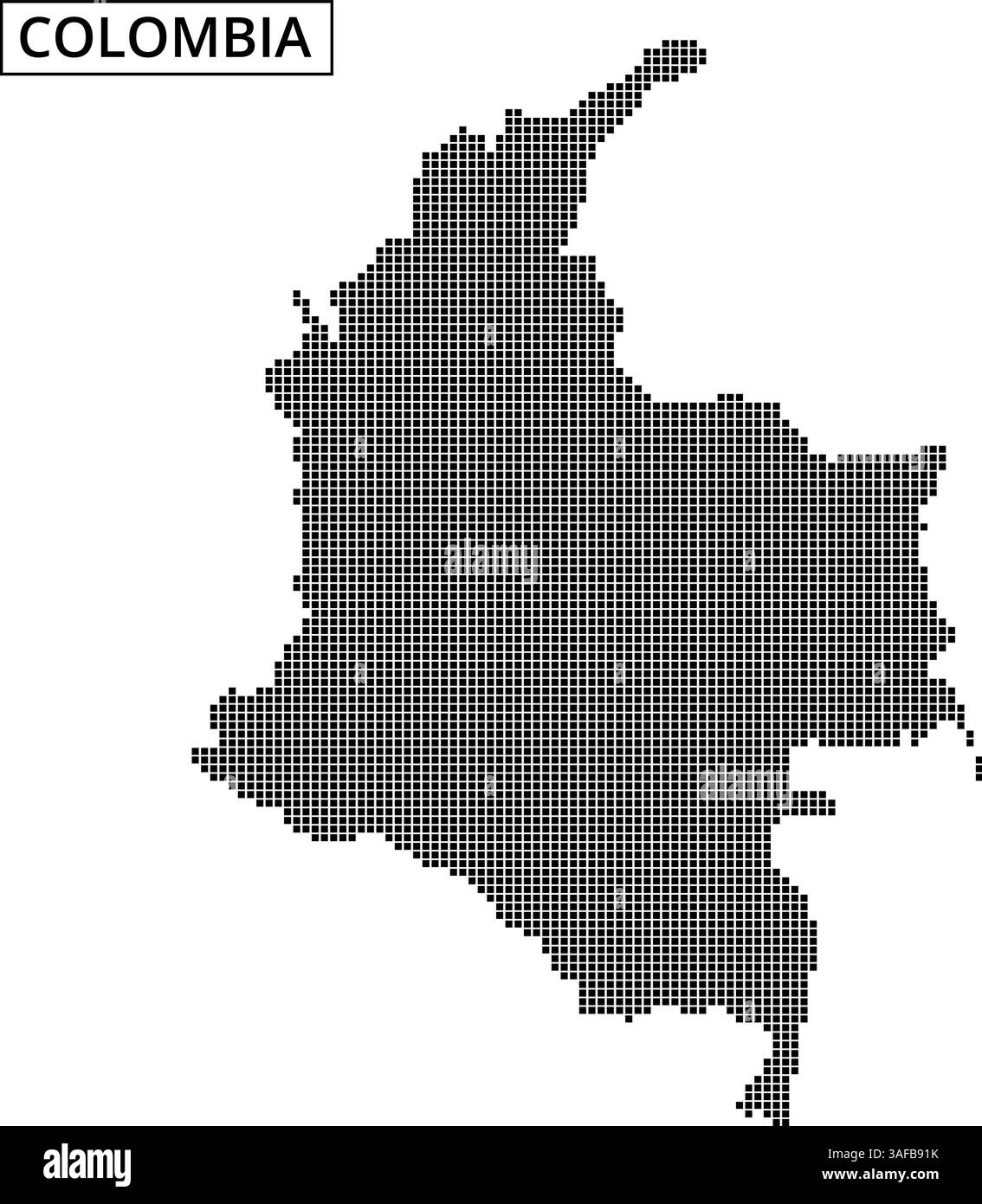 A dotted map of Colombia showcases the country's distinctive outline ...
