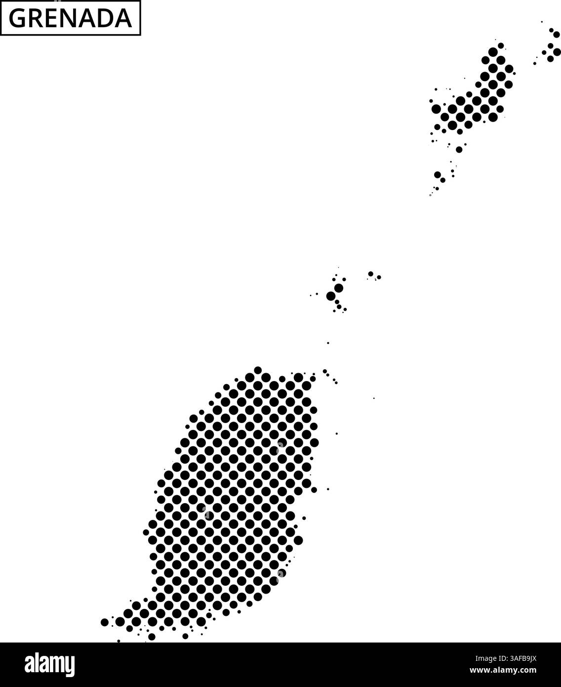 Detailed outline of Grenada highlighting its geography and surrounding islands using a grid ...