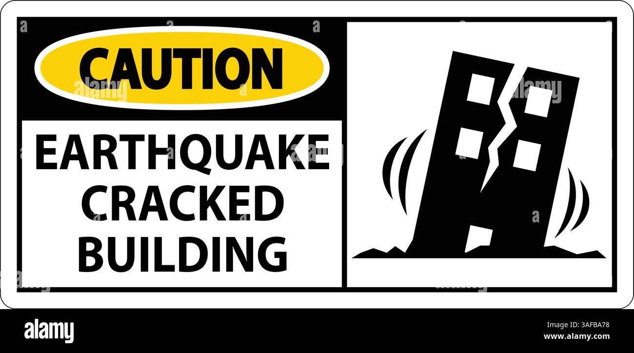 Earthquake Caution Sign with Cracked Building Stock Vector Image & Art ...