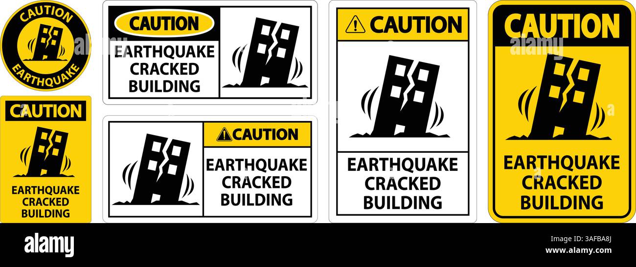 Earthquake Caution Sign with Cracked Building Stock Vector Image & Art ...