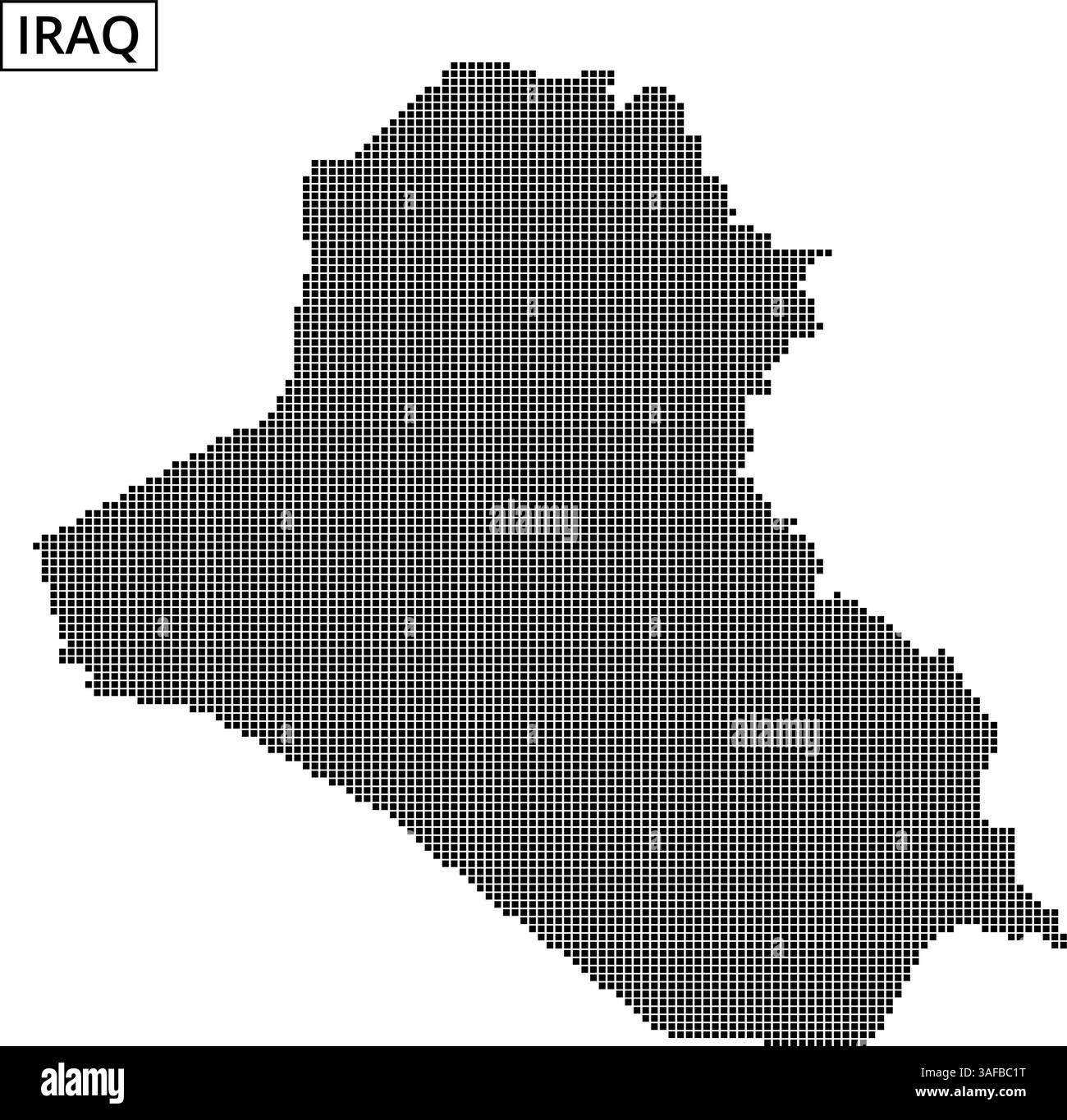 Detailed dotted map of Iraq shows the country's outline creatively with a monochrome design. The ...