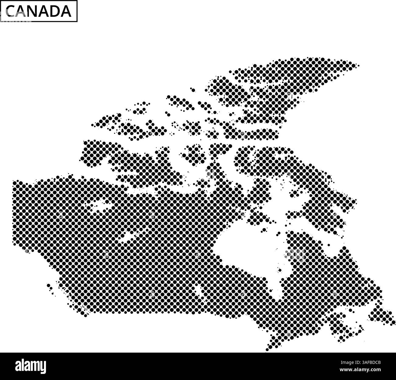 A dotted representation of Canada highlights its geographical features ...