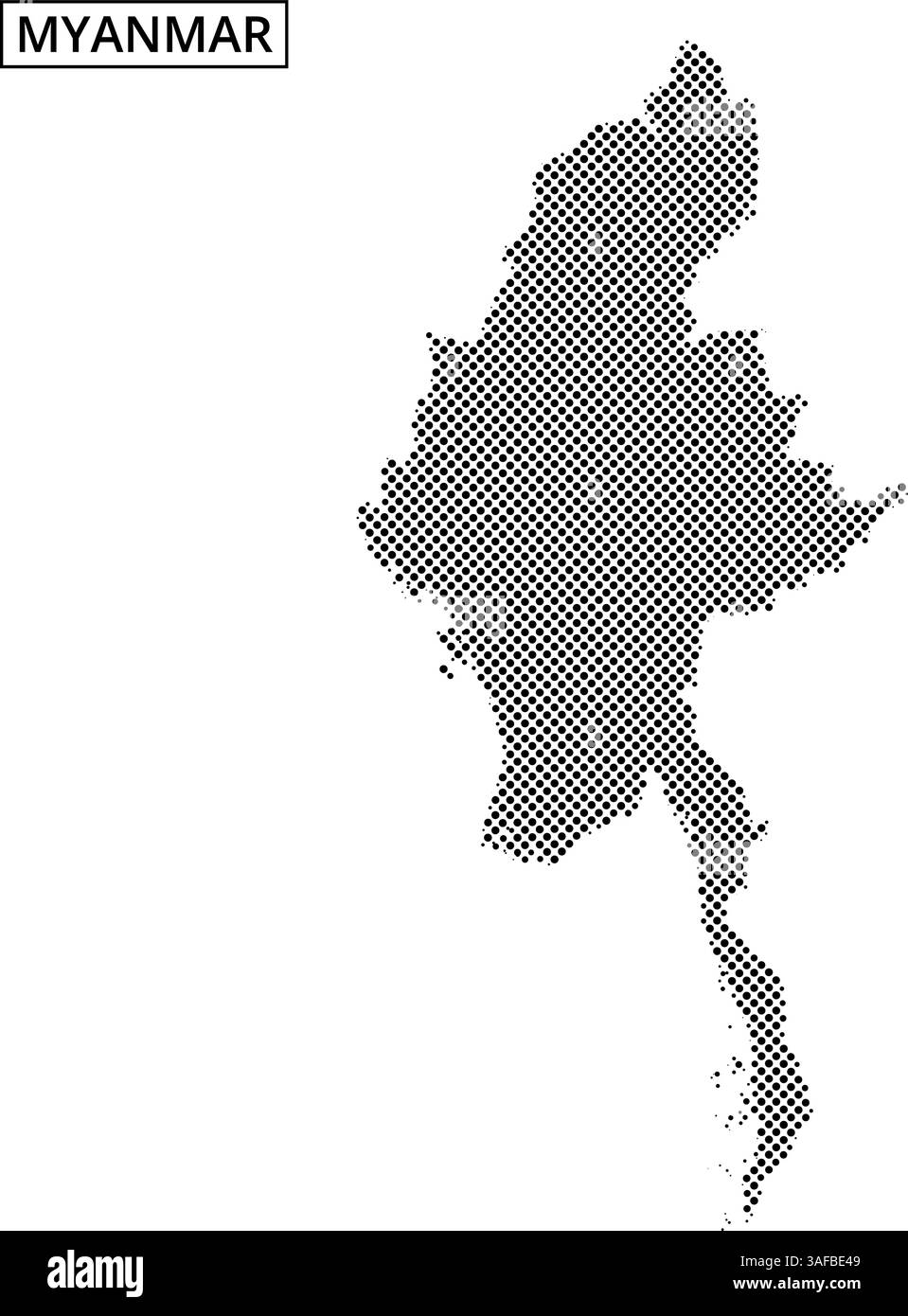 A clear representation of Myanmar's map outline with dotted patterns ...