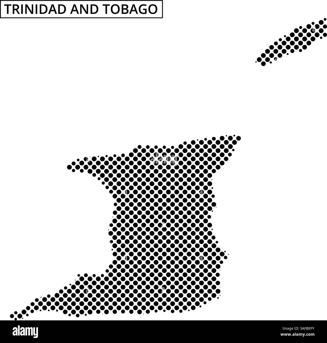 This map outline of Trinidad and Tobago displays a dotted pattern ...