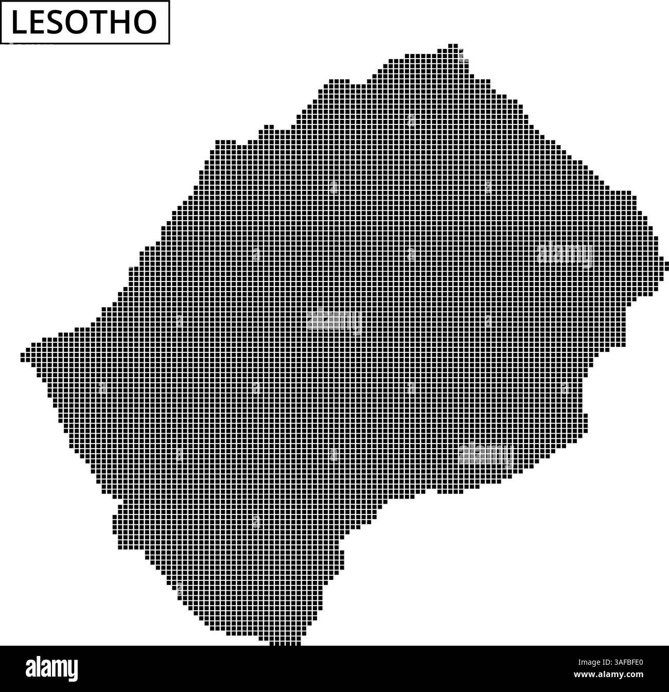 Dotted outline of Lesotho shows geographical features overlaid on a ...