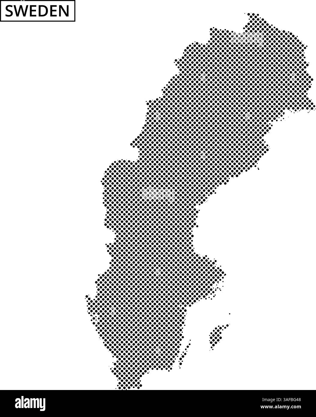 A map of Sweden is displayed using a dotted design, emphasizing its ...