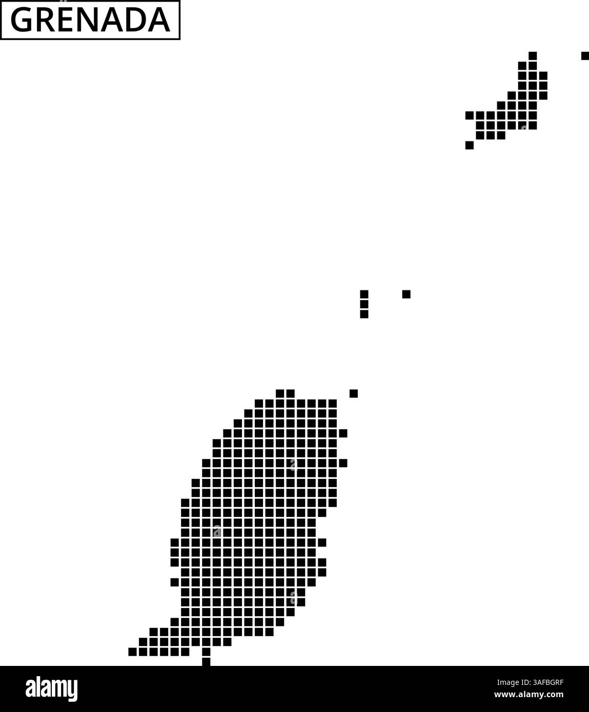 Detailed outline of Grenada highlighting its geography and surrounding islands using a grid ...