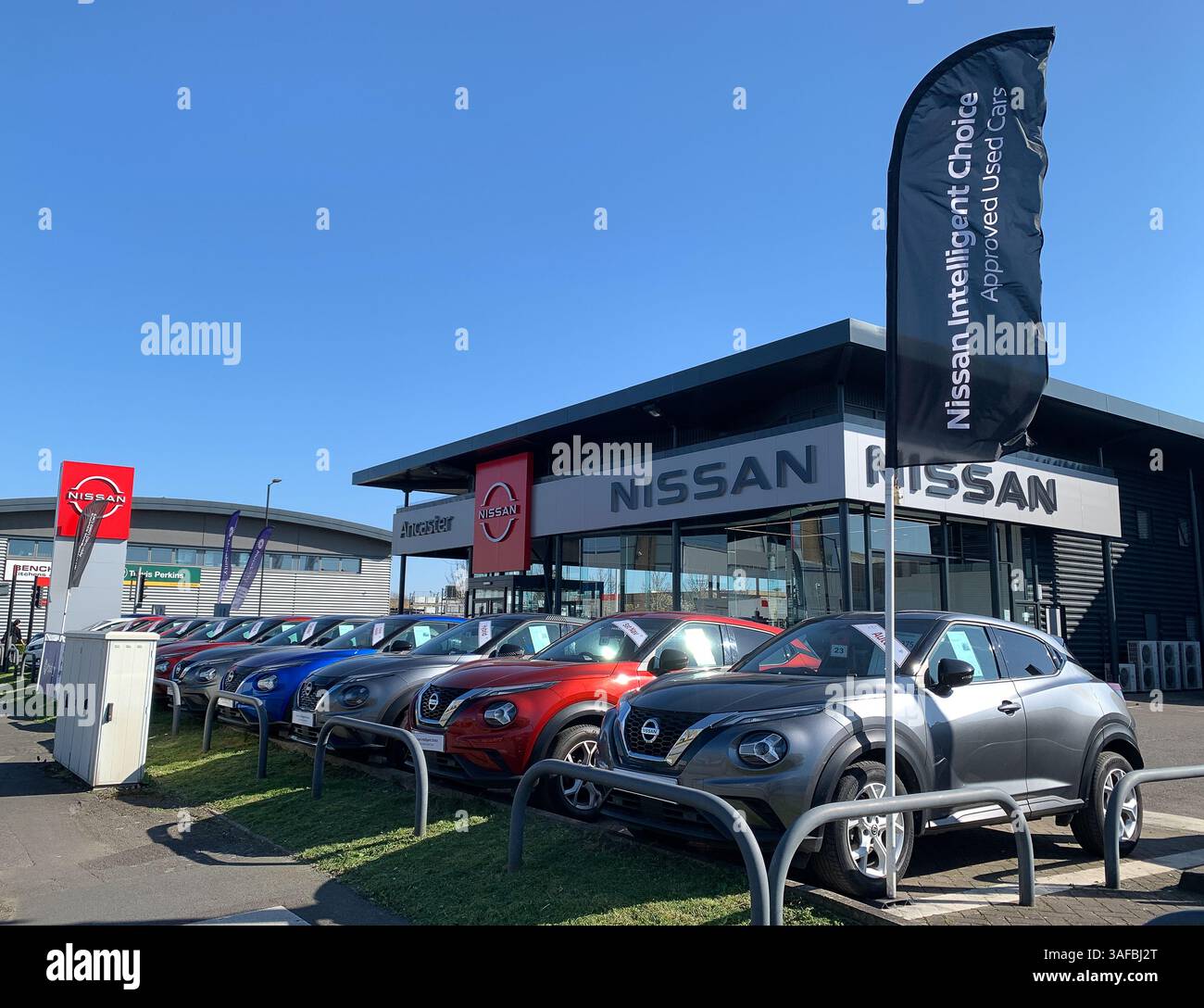 Slough, UK. 2nd April, 2025. A Nissan car show room on Slough Trading ...
