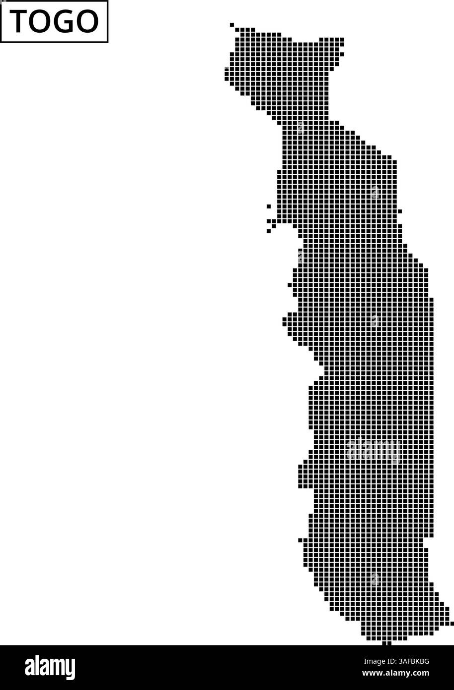 A dotted representation showcases the unique shape and borders of Togo ...