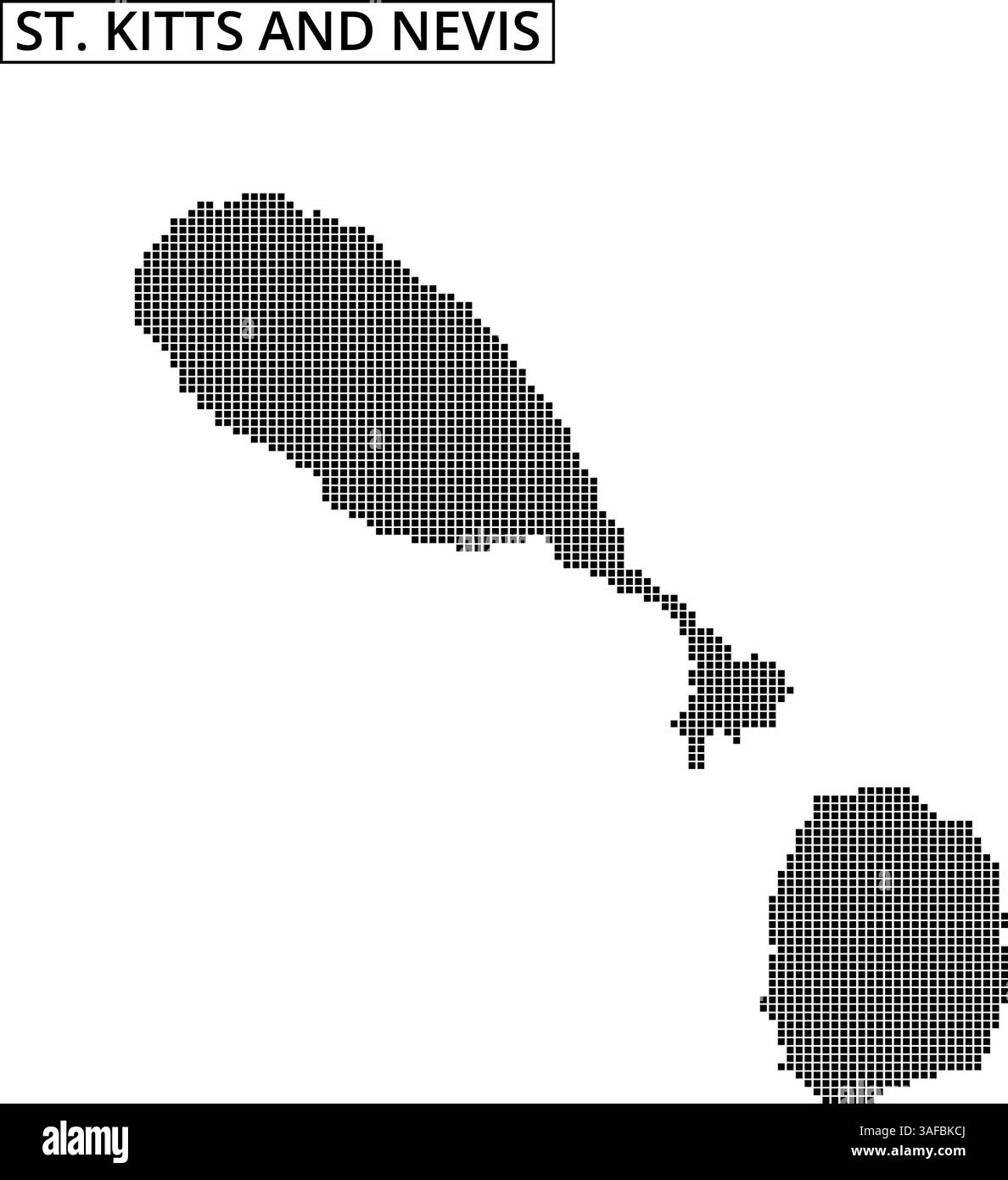 Black grid outline of St Kitts and Nevis is depicted on a textured ...