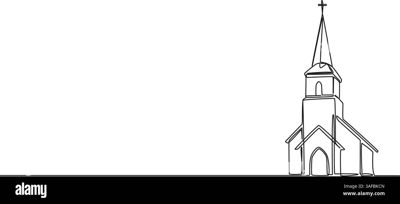 continuous single line drawing of a church building, line art vector ...