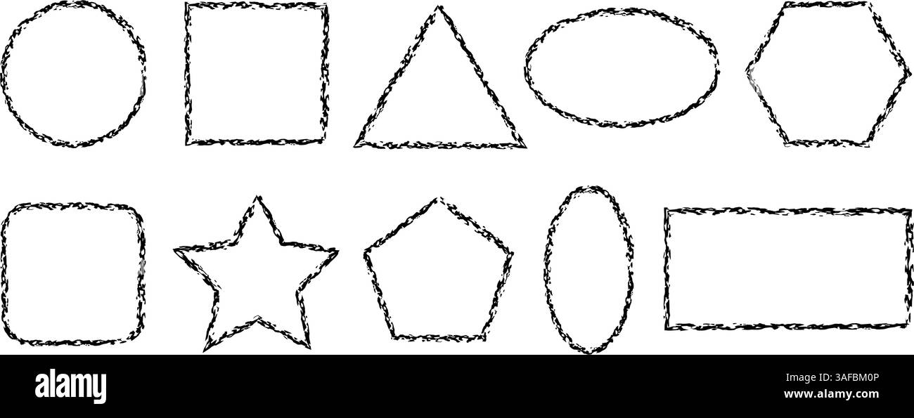 Chalk geometric figures set. Vector textured crayon textured outline graphic shapes Stock Vector ...