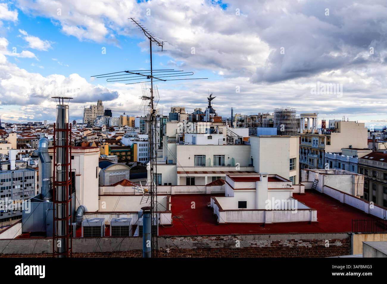 An overview of the Madrid skyline from above, capturing the ...
