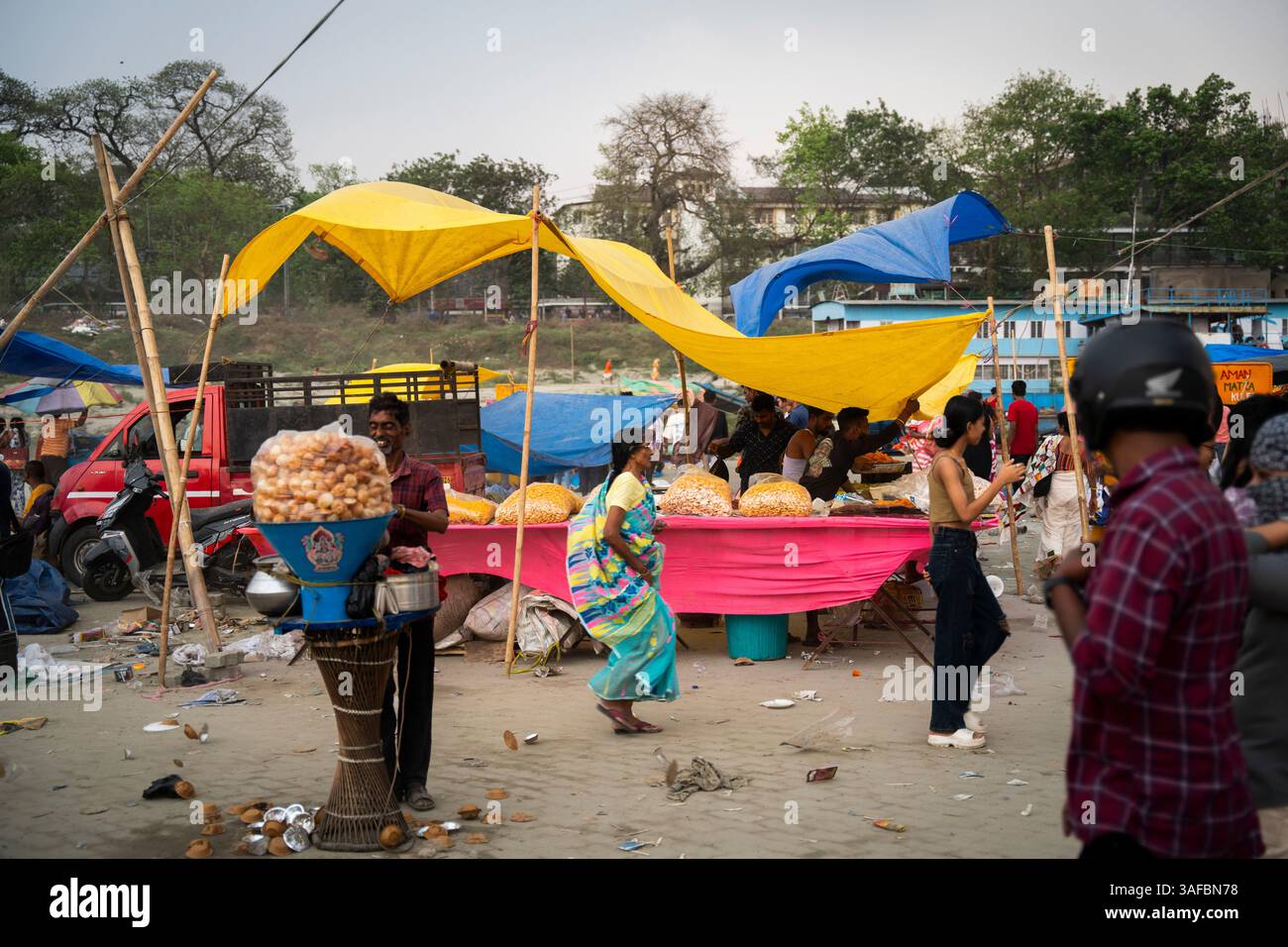 April 5, 2025: GUWAHATI, INDIA - APRIL 5: Plastic tarps are flown ...