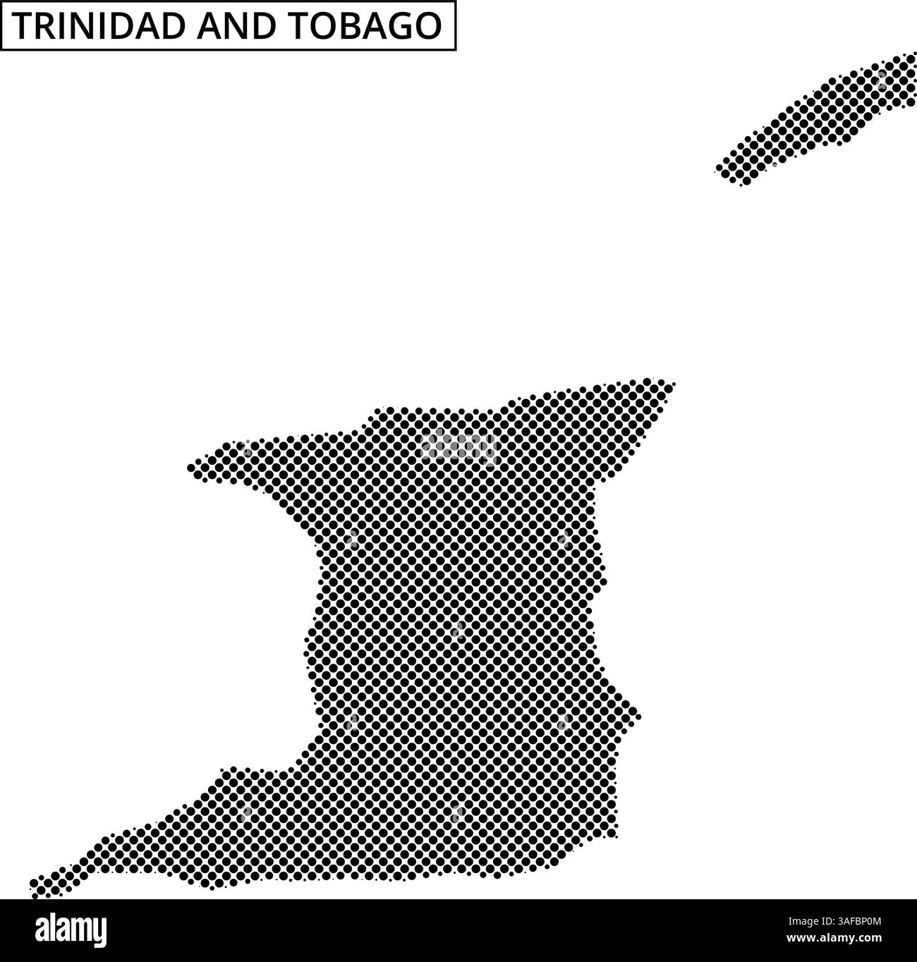 This map outline of Trinidad and Tobago displays a dotted pattern ...