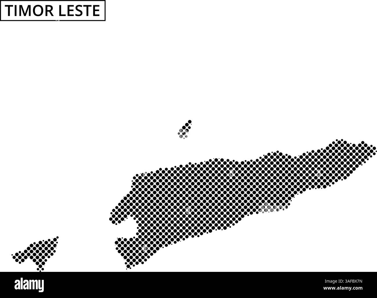 A stylized outline of Timor Leste shows its unique shape with dotted ...