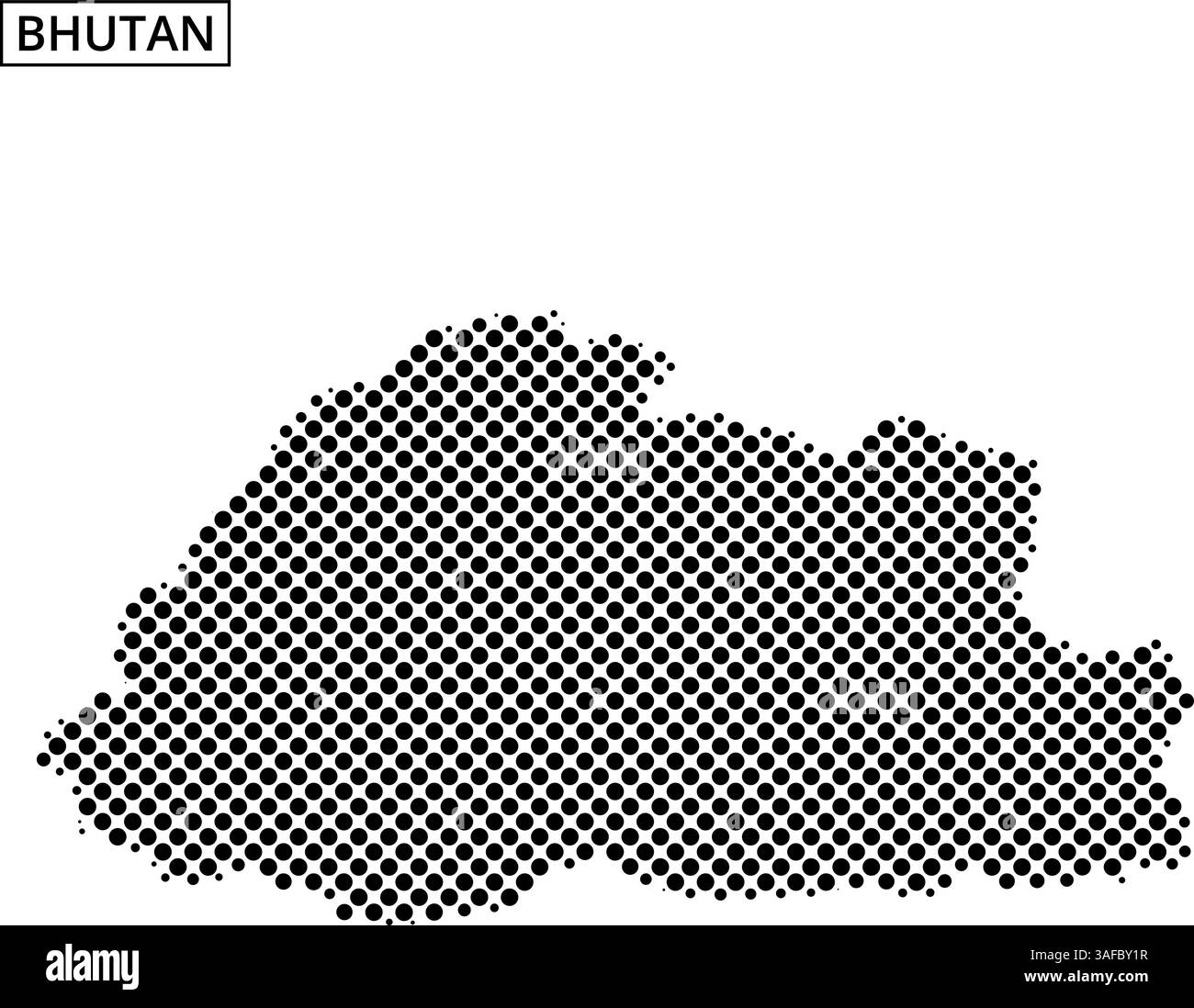 The distinctive outline of Bhutan is depicted with a unique dot pattern ...