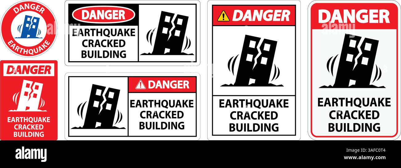 Earthquake Danger Sign with Cracked Building Stock Vector Image & Art ...