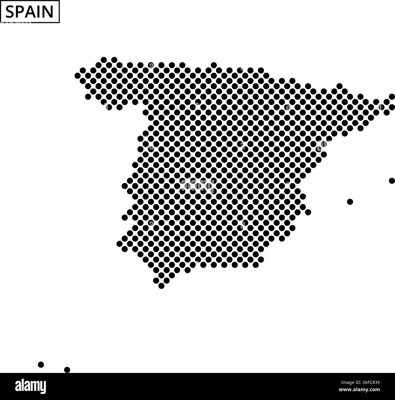 A dotted map highlights the geographical shape of Spain, focusing on ...