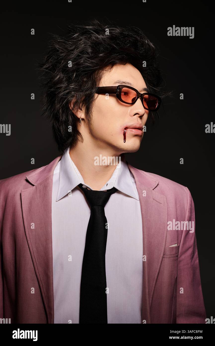 An asian man after fight models trendy spring attire, blending ...