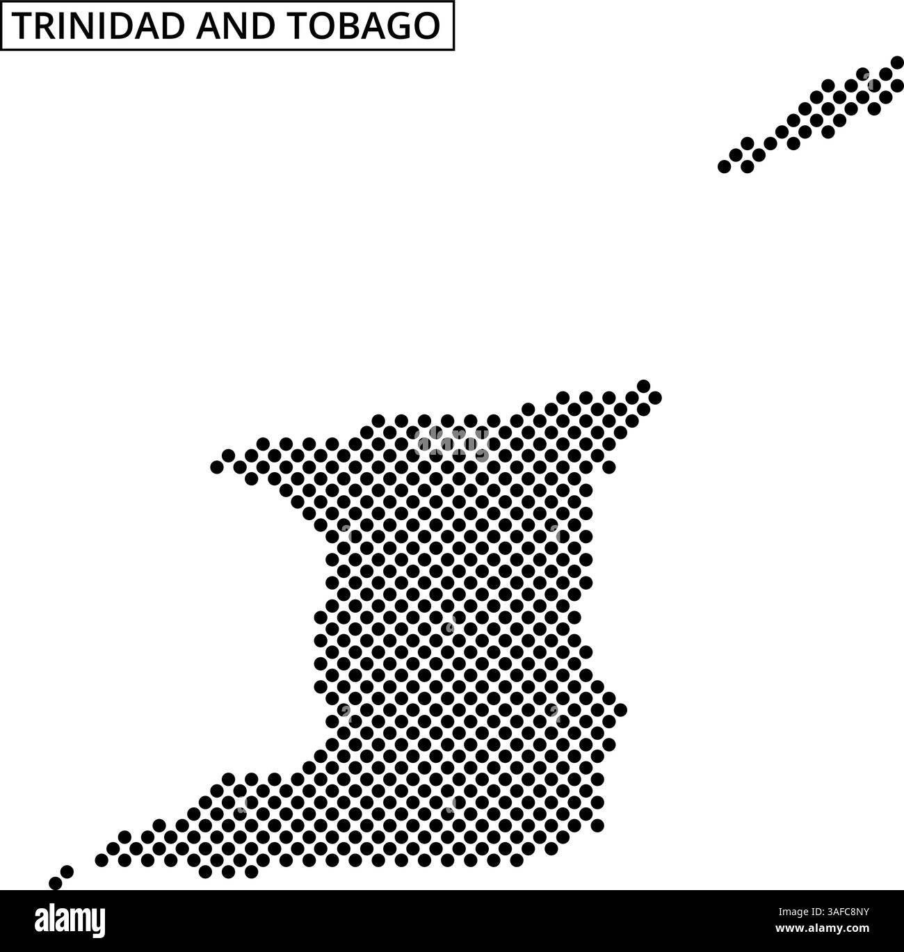 This map outline of Trinidad and Tobago displays a dotted pattern ...